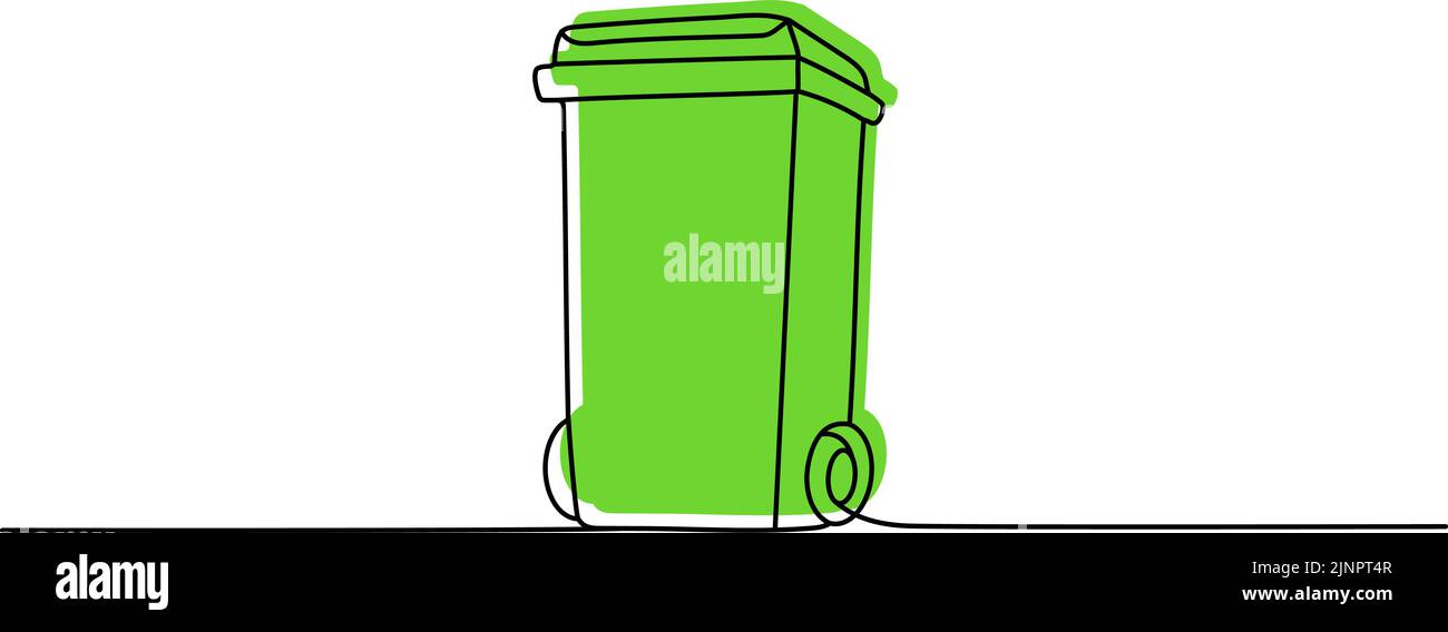 Trash can one line colored continuous drawing. Recycle bin, Waste ...
