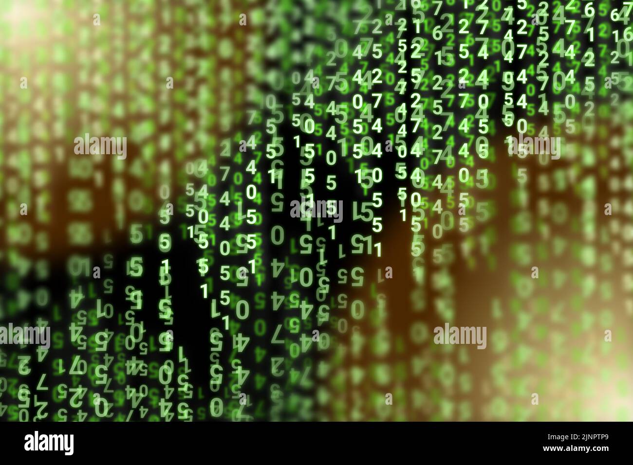 3d green digital number background illustration with bright light ...