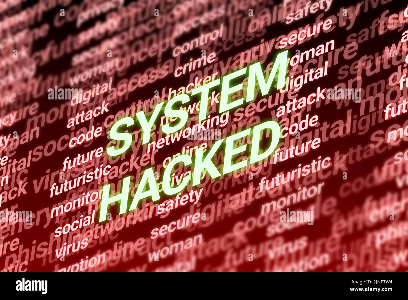 3D system hacked word on technology related words. online, digital ...