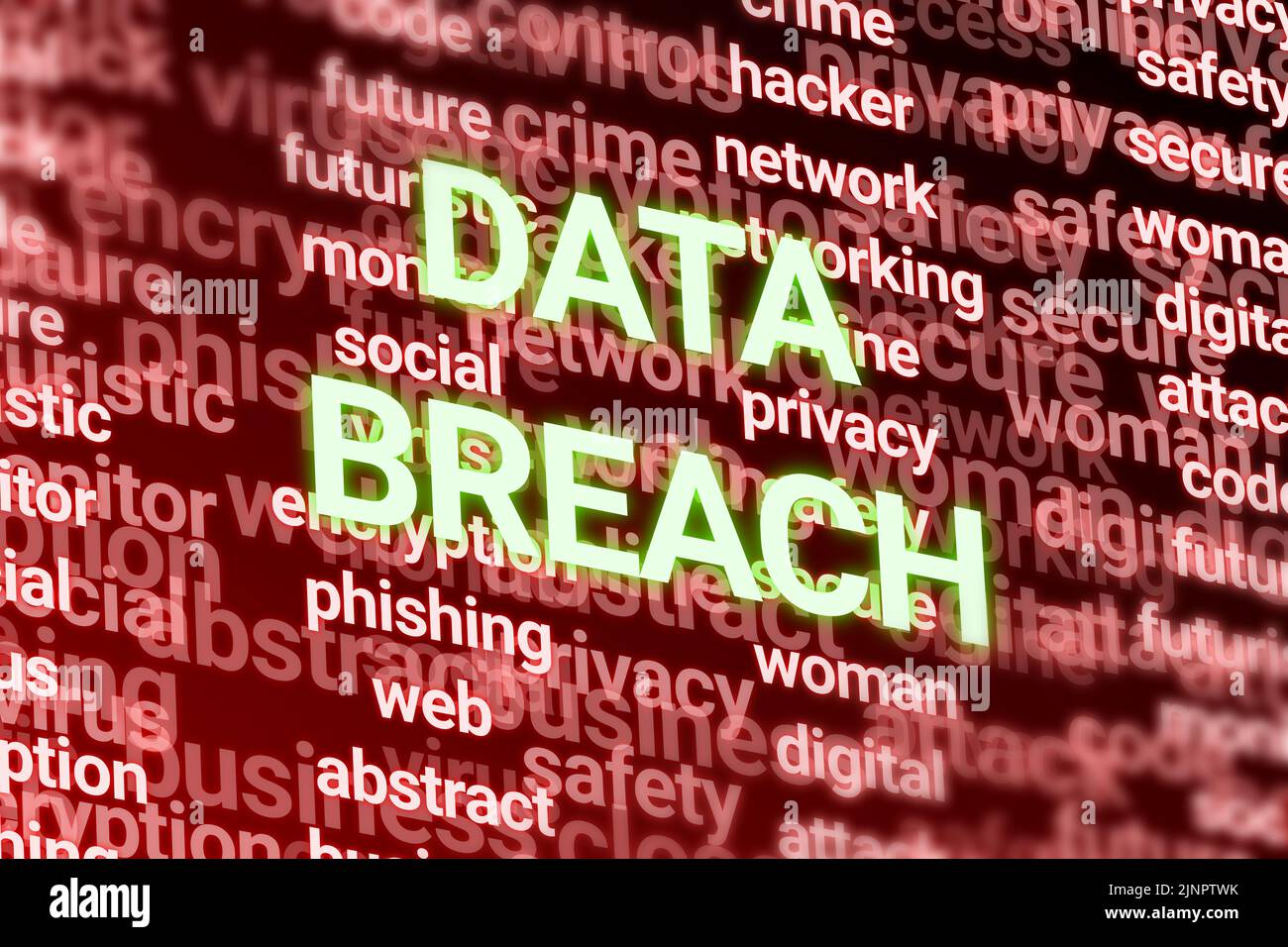 3D data breach word on technology related words. online, digital ...
