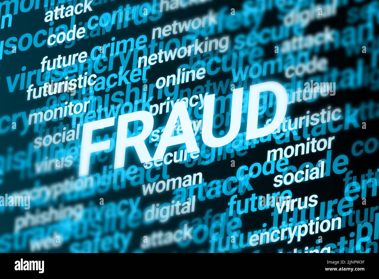 3D fraud word on technology related words. online, digital, technology ...