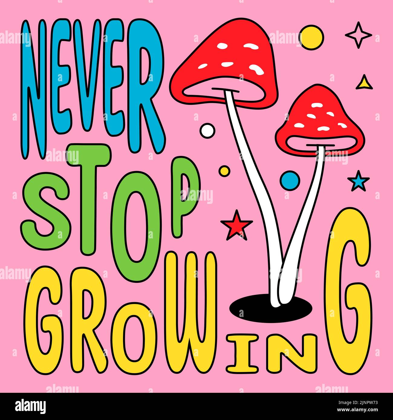 Never Stop Growing - motivational typography poster with mushrooms ...