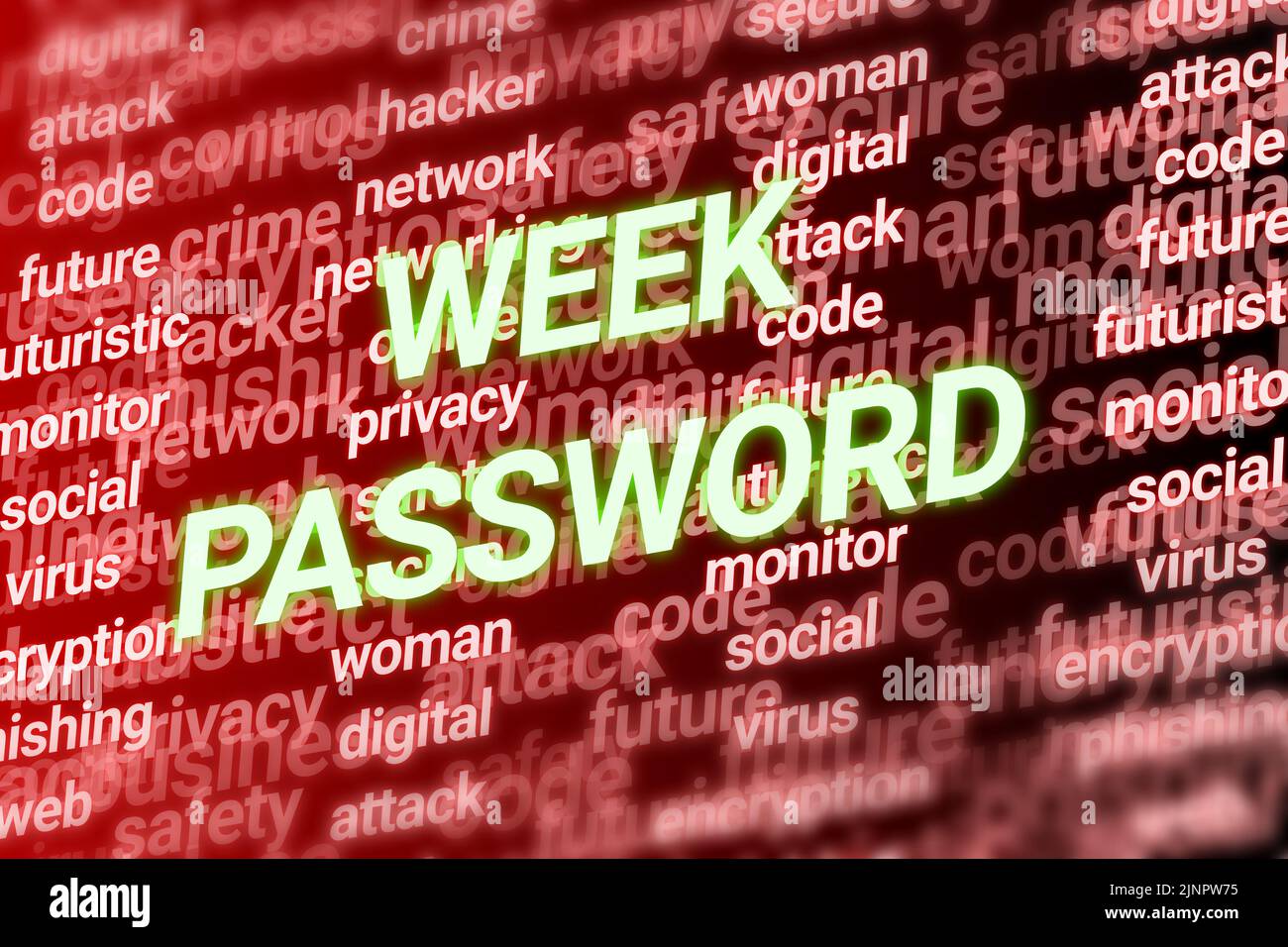 3D week password word on technology related words. online, digital, technology and awareness ...