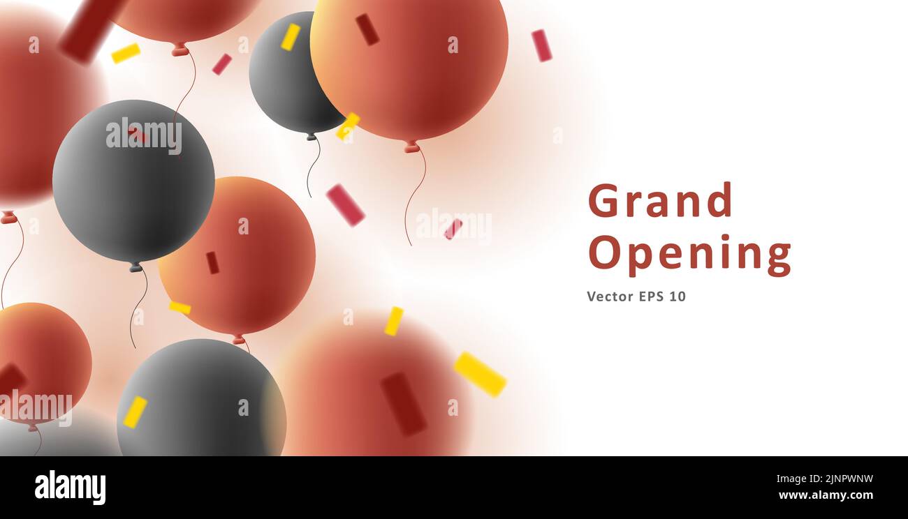 Grand opening poster with 3d realistic round black and red blurred ...