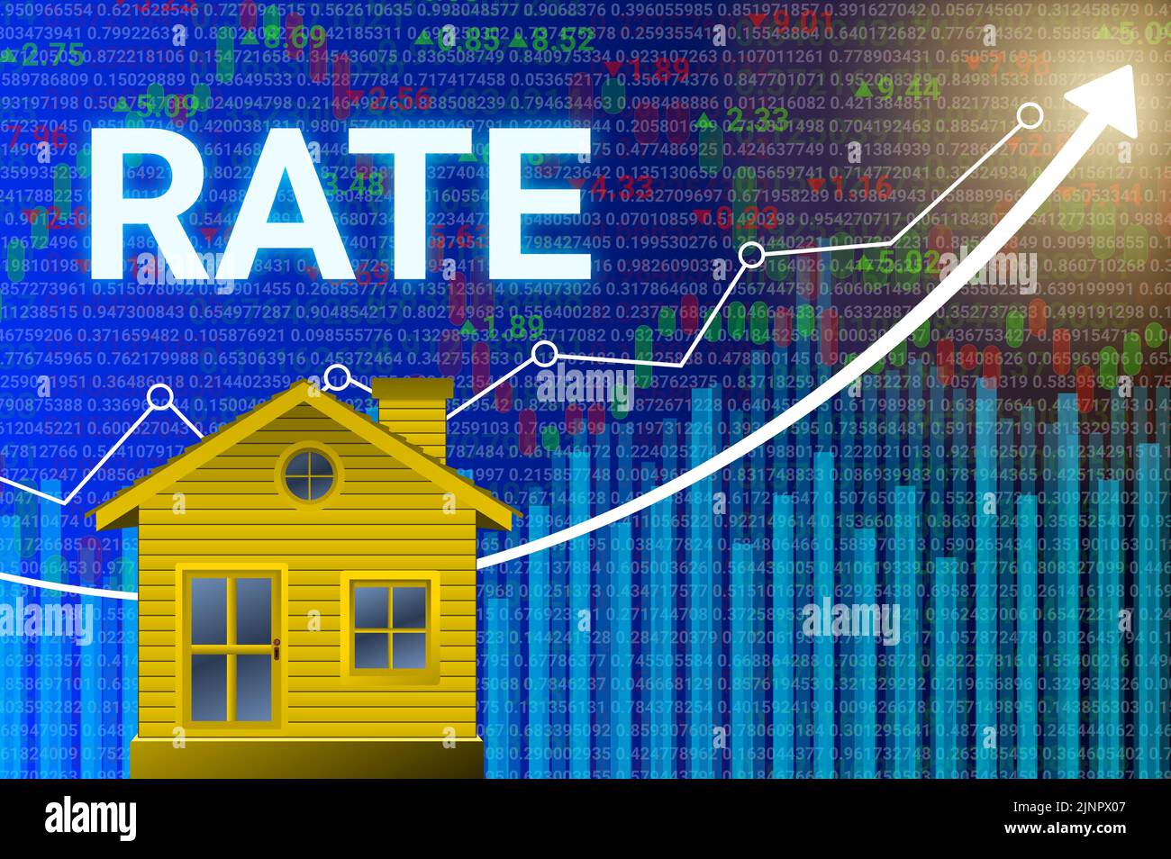bright home rate word isolated on graph and arrow background. concept ...