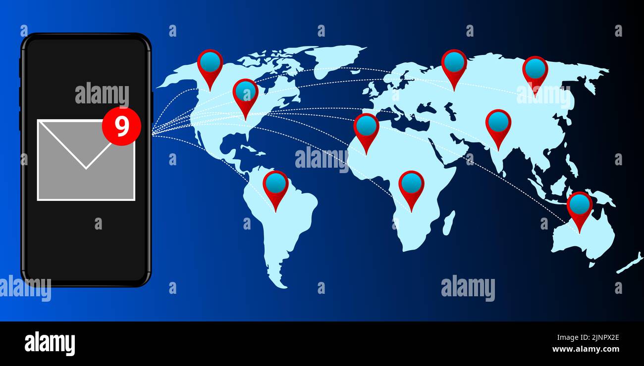 global sms recieved background with map, phone and location. social ...