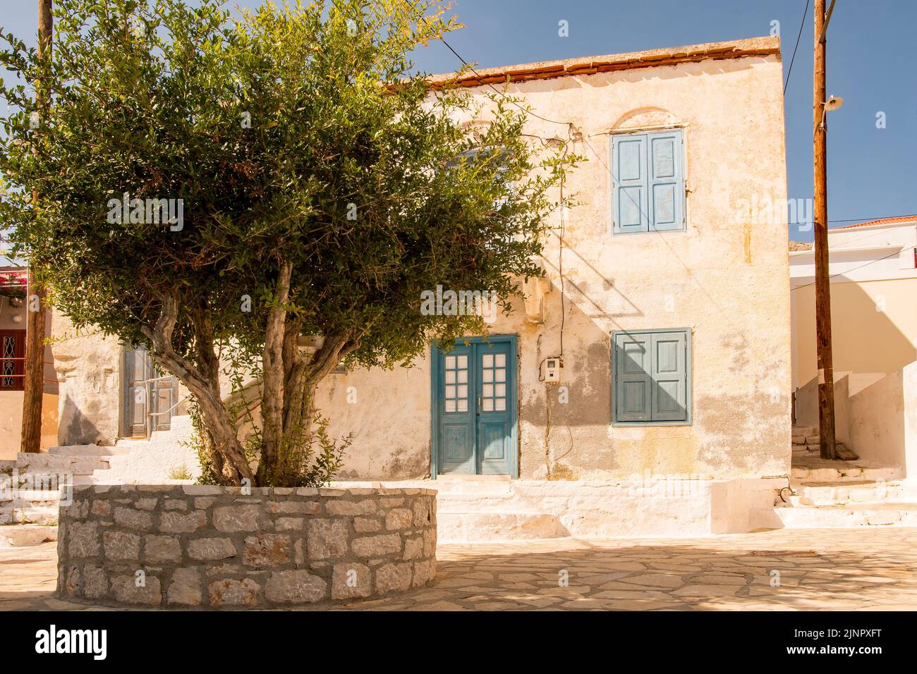 A house of a traditional Greek fishing village on the island of Chalki ...