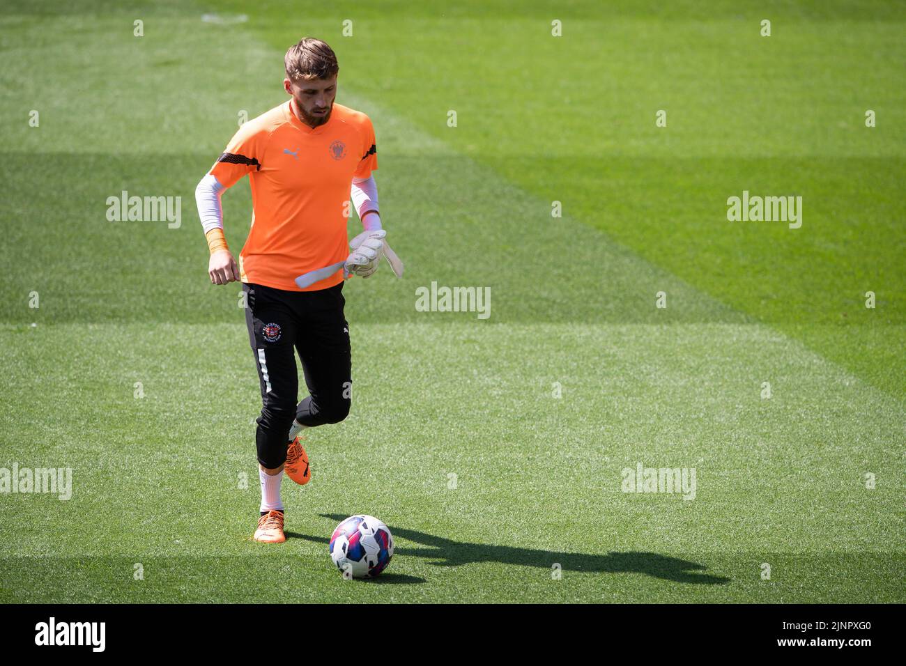Daniel Grimshaw #32 of Blackpool during the pre-game warmup in, on 8/13/2022. (Photo by Craig ...