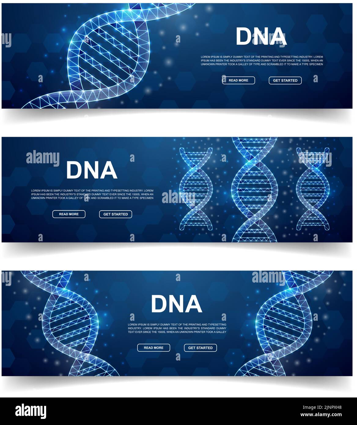 Set of three DNA spiral horizontal banners. Horizontal illustration for ...