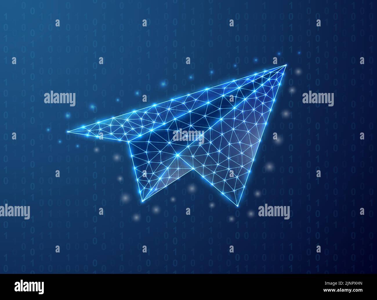 Paper airplane polygonal symbol with binary code background. Travel ...
