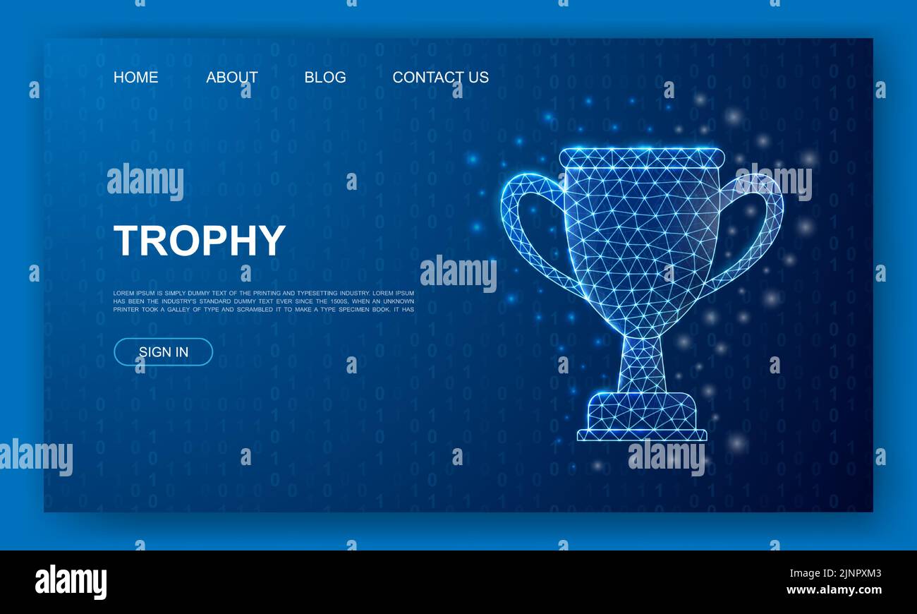 Trophy cup 3d polygonal website template. Award design illustration concept. Low poly Prize ...