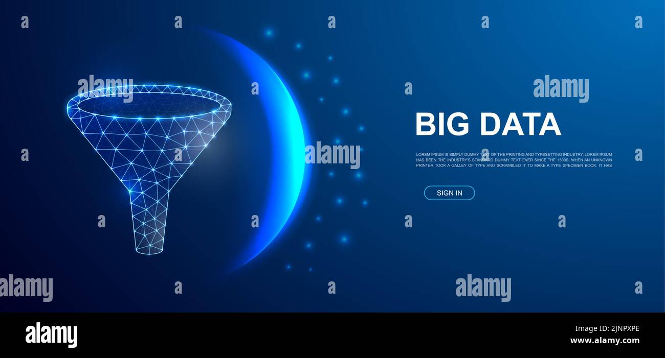 Funnel 3d polygonal symbol for landing page template. Low poly Big data illustration for promo ...