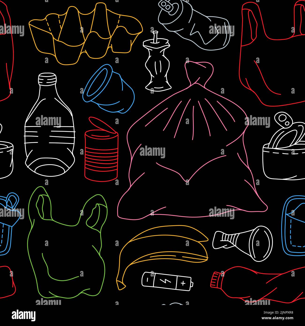 Hand drawn garbage pattern. Unsorted trash background. Background of ...