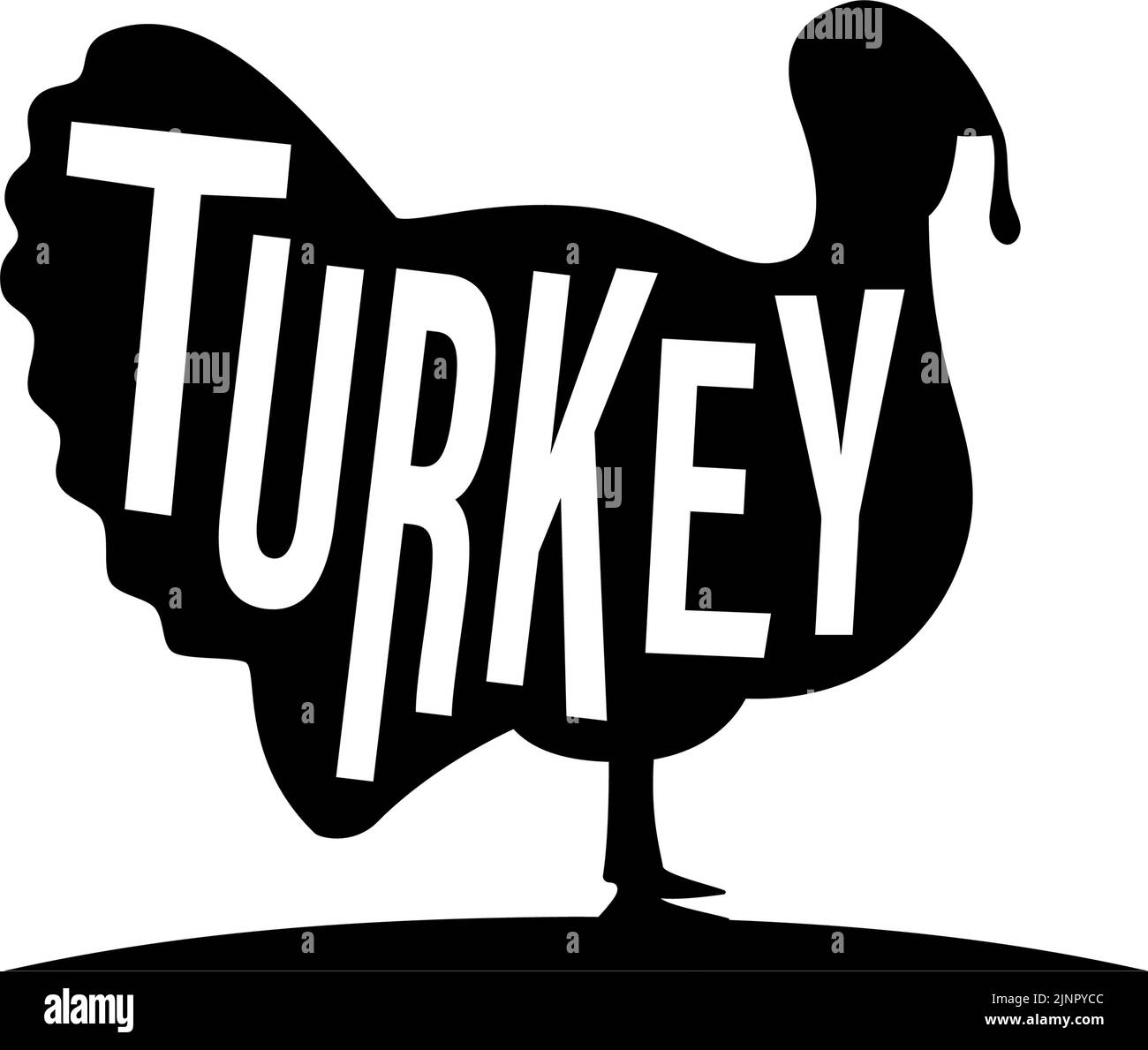 Turkey black silhouette with lettering. Turkey symbol. Gobbler bird ...
