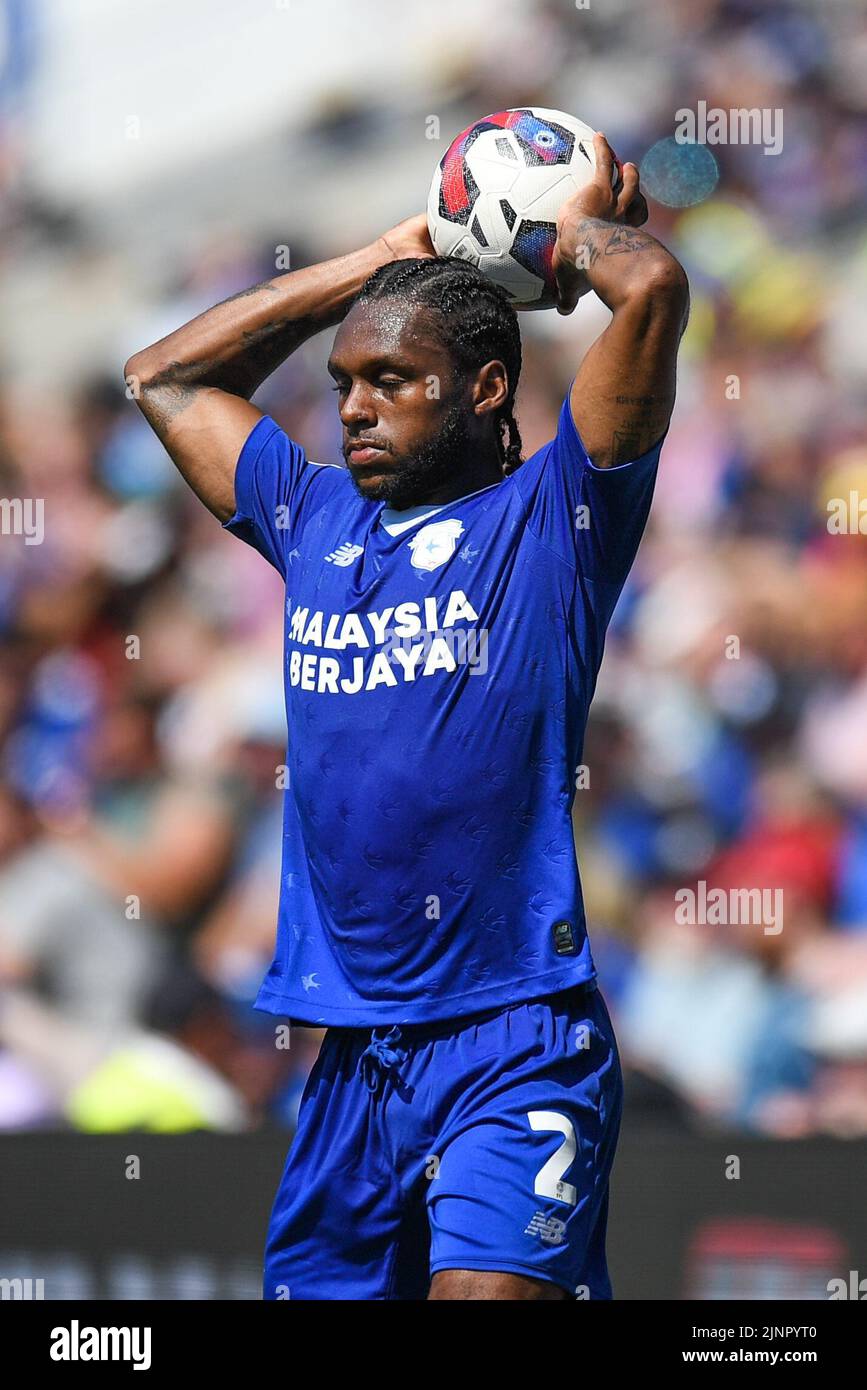 Cardiff, UK. 13th Aug, 2022. Mahlon Romeo #2 of Cardiff City takes a ...