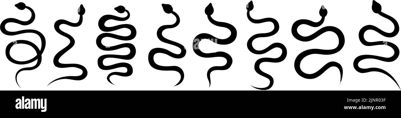 Set of black snake silhouettes. Dark hand drawn poisonous snakes. Black ... Set of black snake silhouettes. Dark hand drawn poisonous snakes. Black ...
