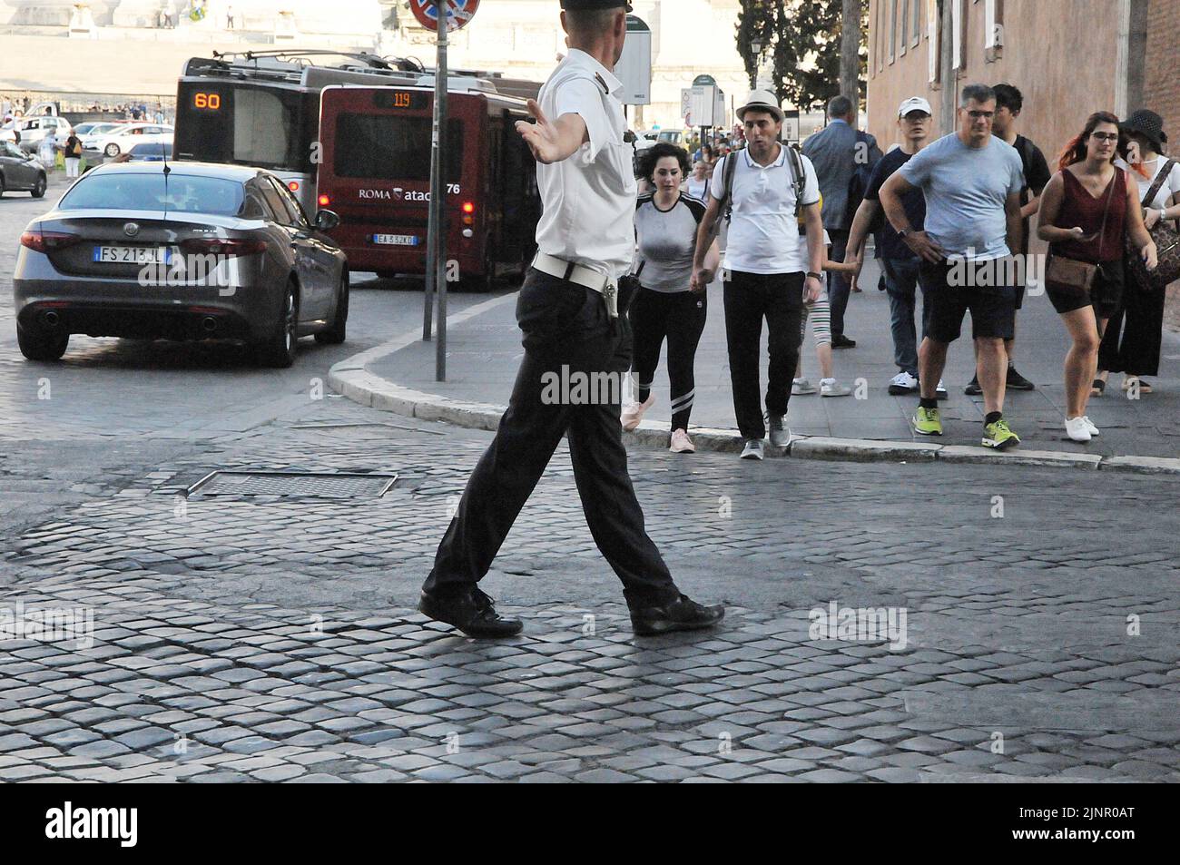 Rome / Italy 18.July 2019/ Police officer instructing rod traffic choas ...