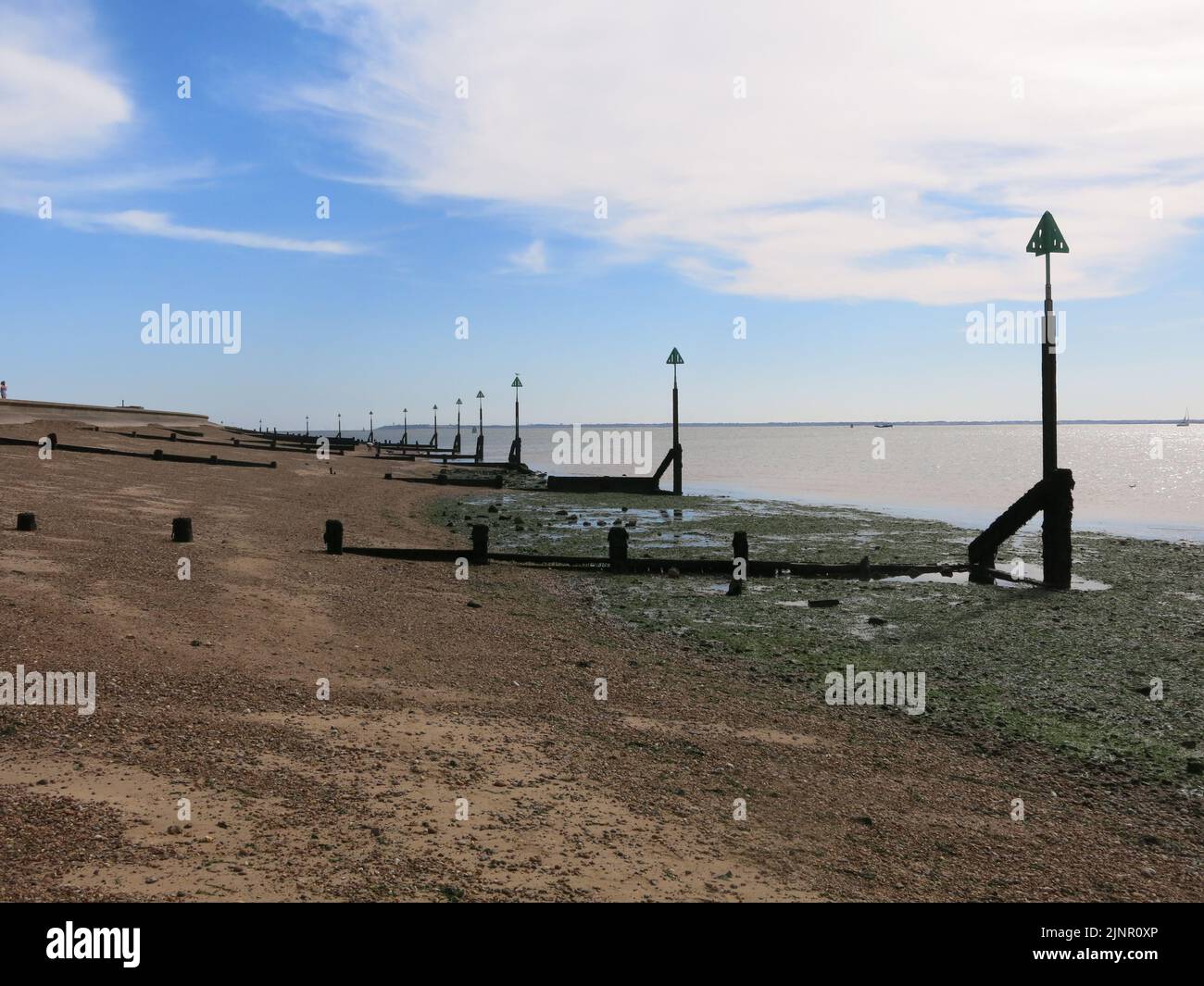 View of the coastline at Landguard Point in Suffolk, where groynes are ...