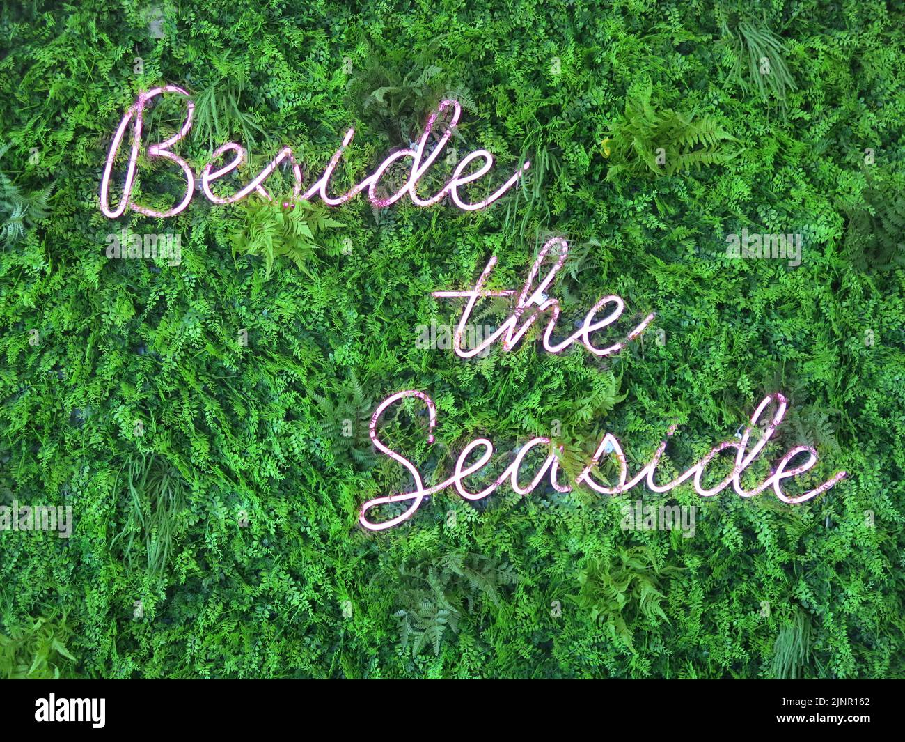 The phrase "Beside the Seaside" written in pink lettering on an ...