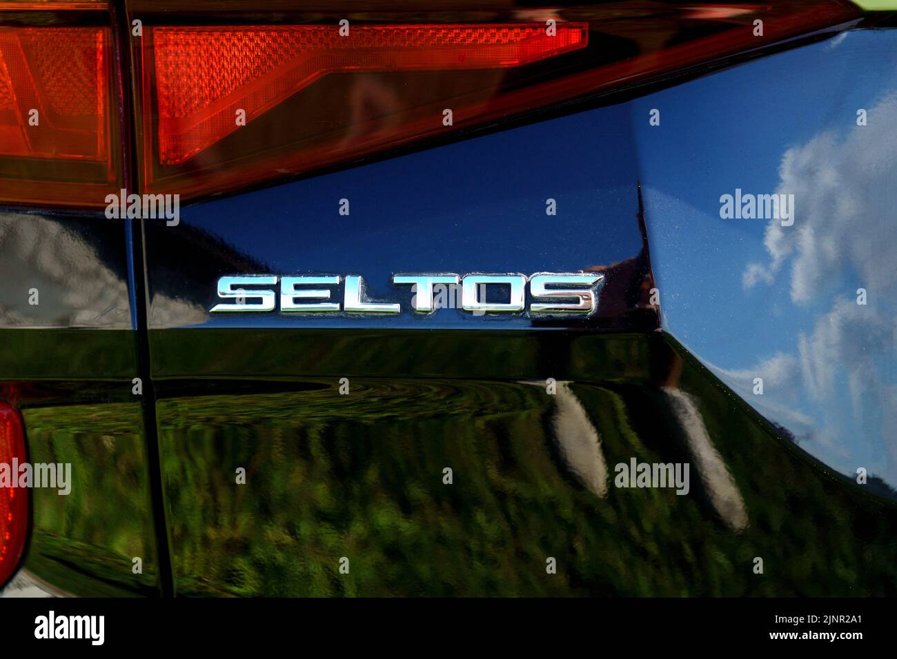 Tyumen, Russia-June 17, 2022: Kia Seltos Logo close up on car. Kia ...