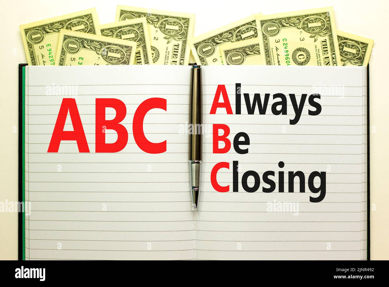 ABC always be closing symbol. Concept words ABC always be closing on white note on a beautiful ...