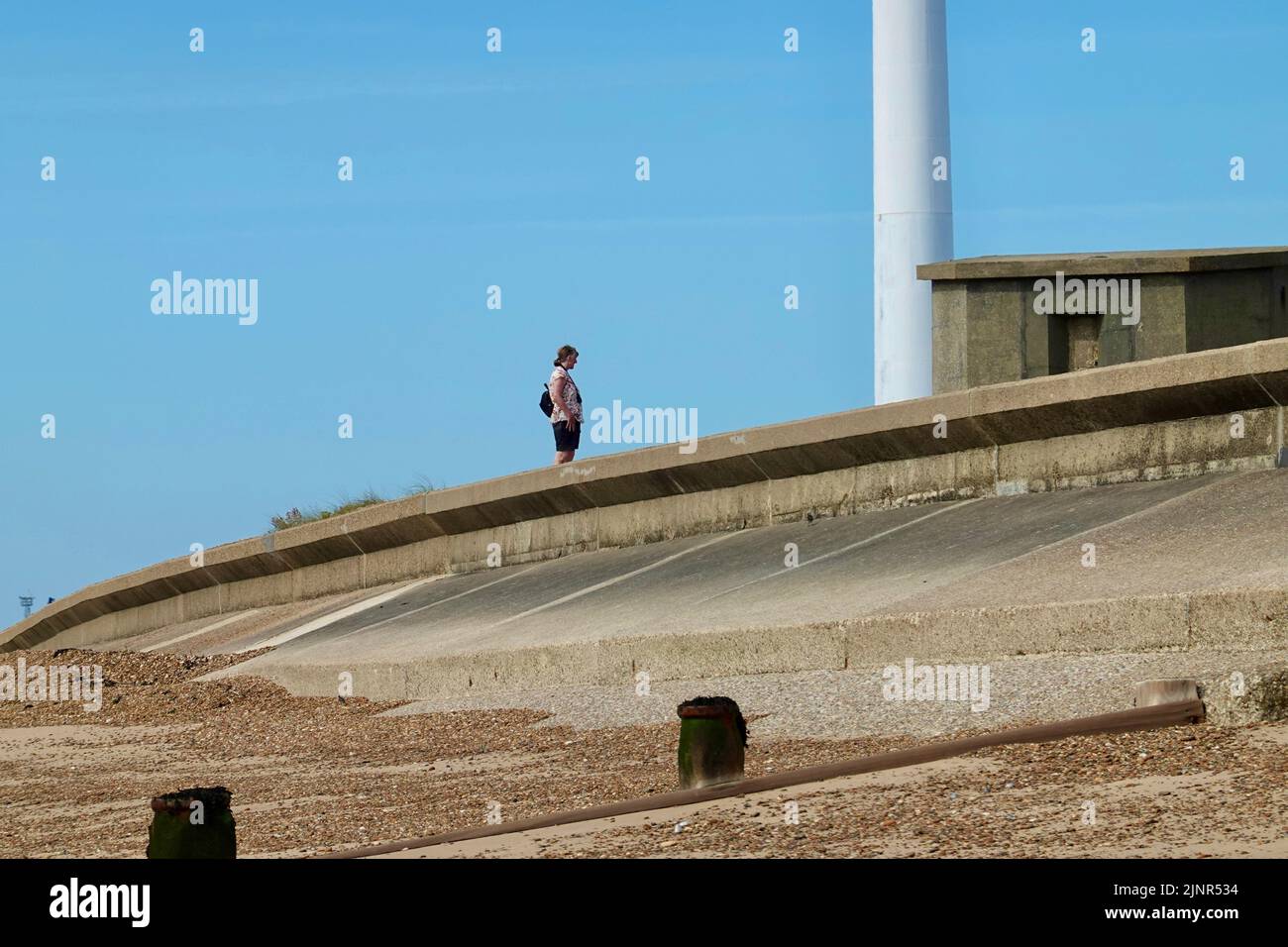 Felixstowe, Suffolk, UK - 9 August 2022 : Concrete sea defences at ...