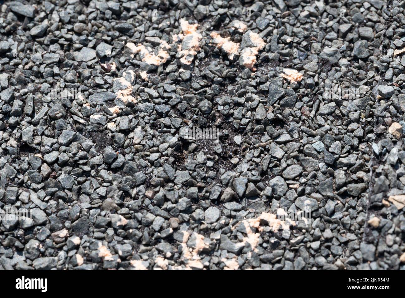 Macro of hail damage on a shingle residential roof circled with a chalk ...