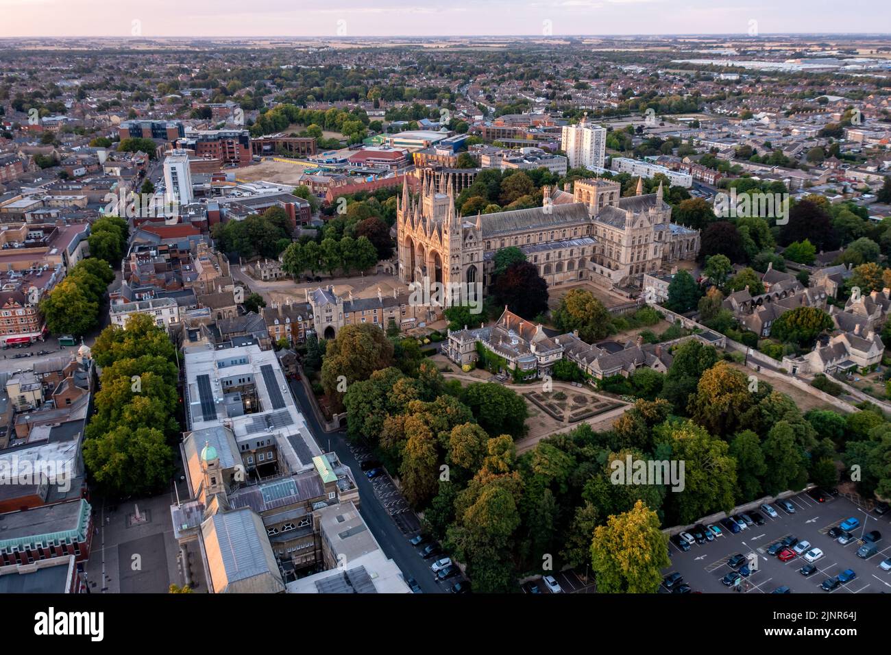 PETERBOROUGH, UK - AUGUST 4, 2022. An aerial cityscape of Peterborough ...