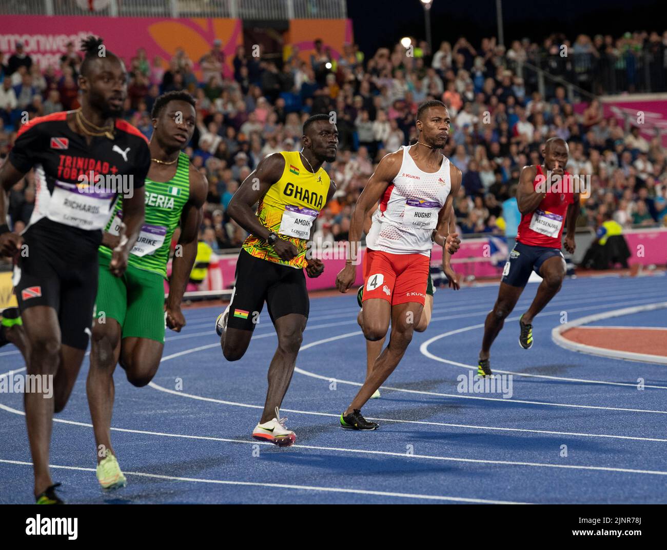 Joseph Paul Amoah of Ghana and Zharnel Hughes of England competing in ...