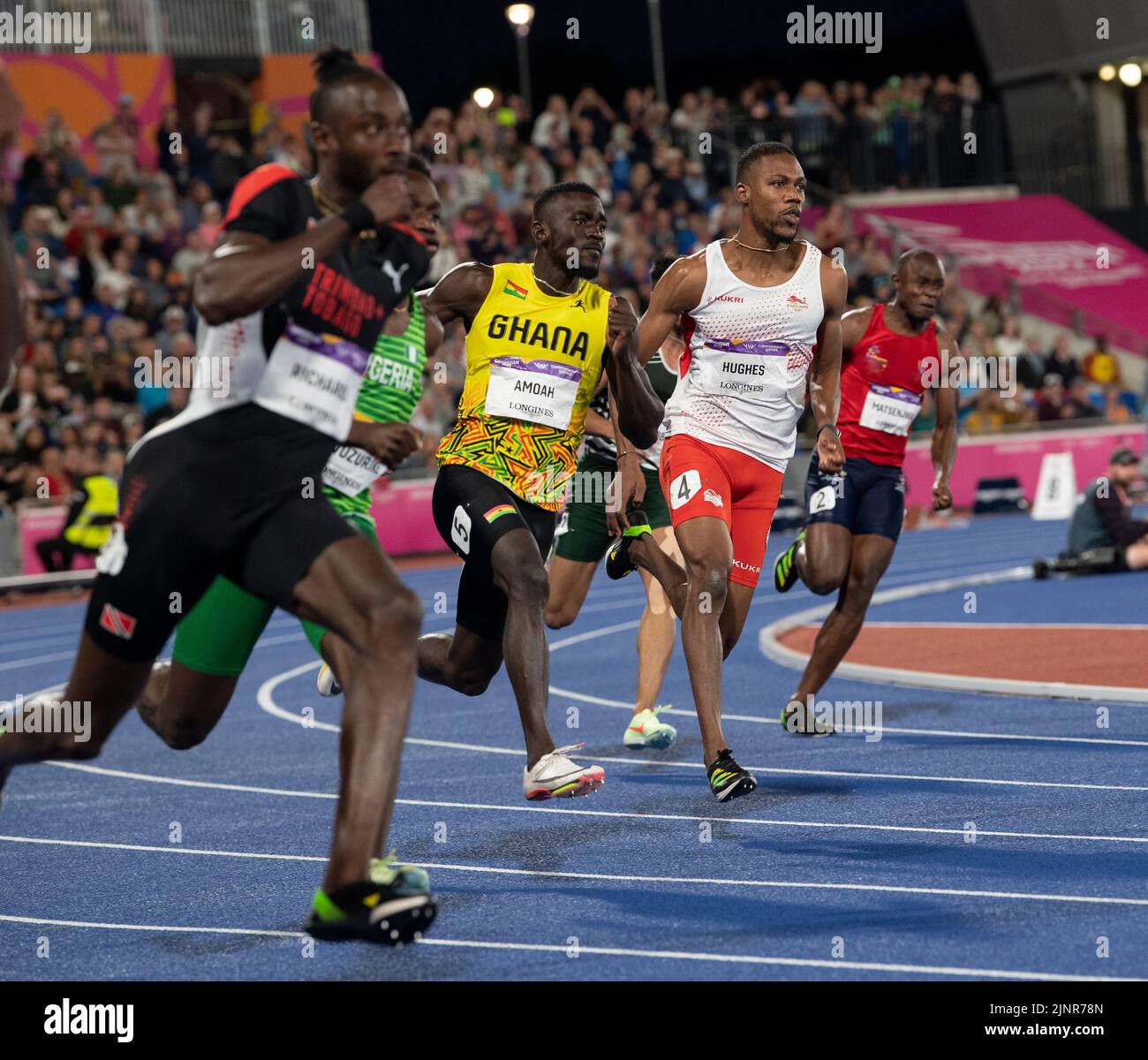 Joseph Paul Amoah of Ghana and Zharnel Hughes of England competing in ...