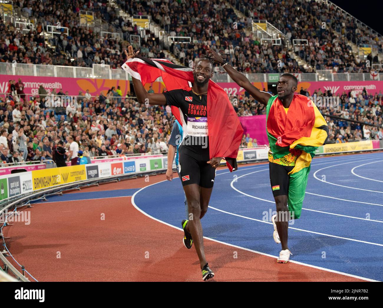 Jereem Richards of Trinidad and Joseph Paul Amoah of Ghana celebrate ...