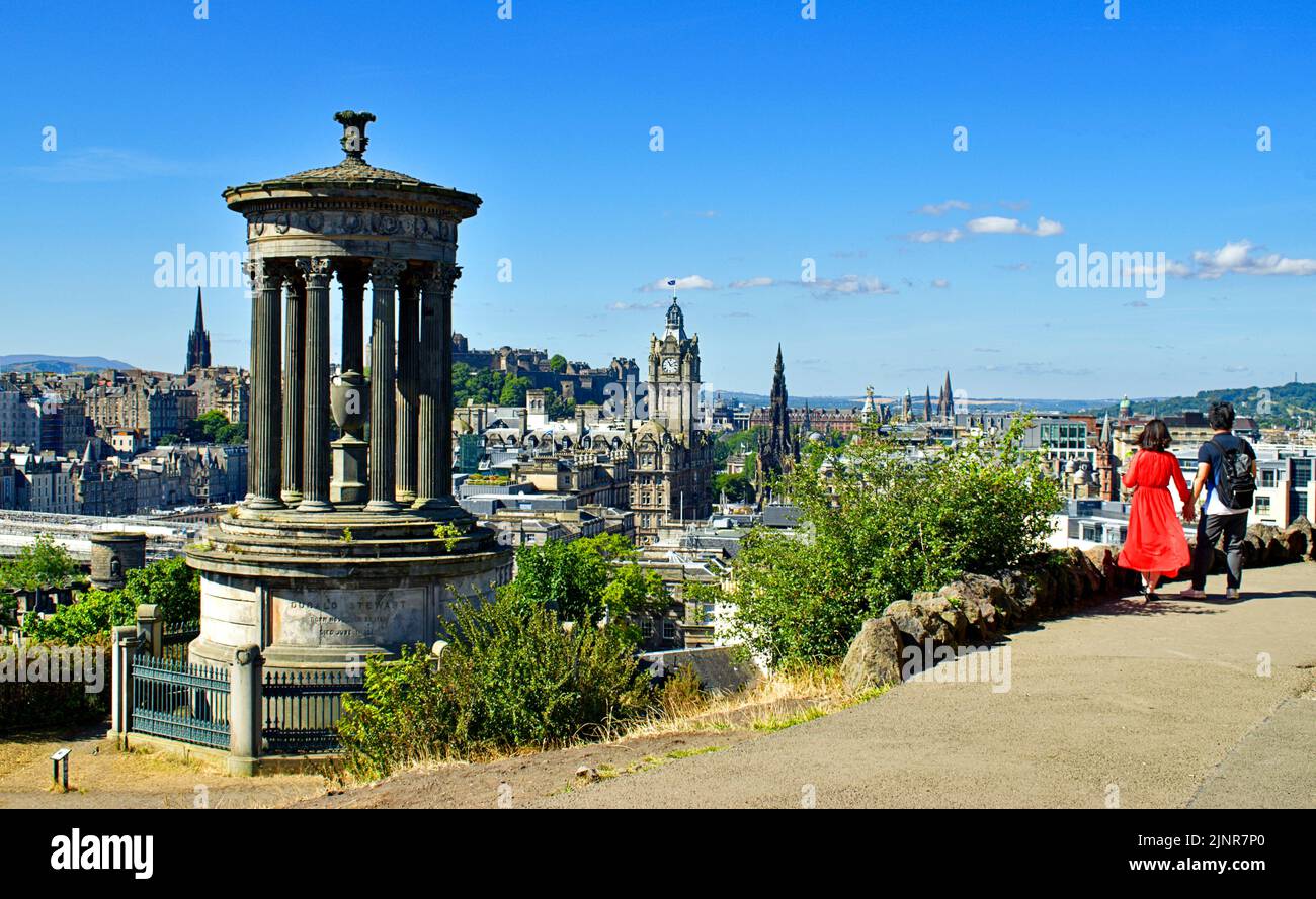 EDINBURGH SCOTLAND CALTON HILL THE DUGALD STEWART MEMORIAL AND TWO ...