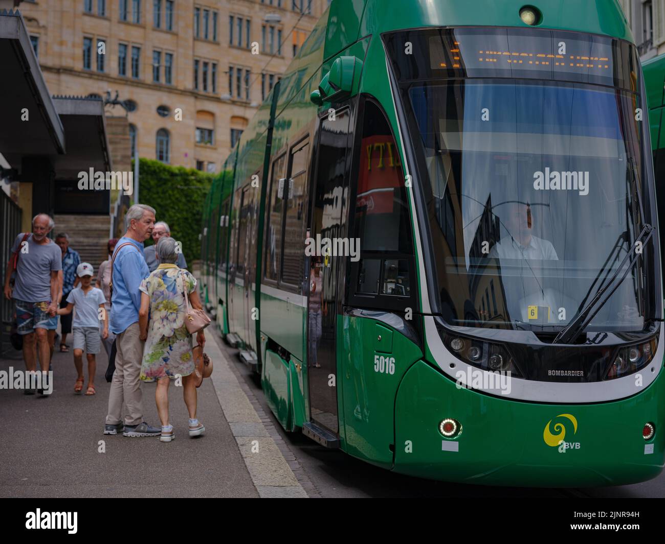 Basel, Switzerland - July 4 2022: public transport in the city. Green ...