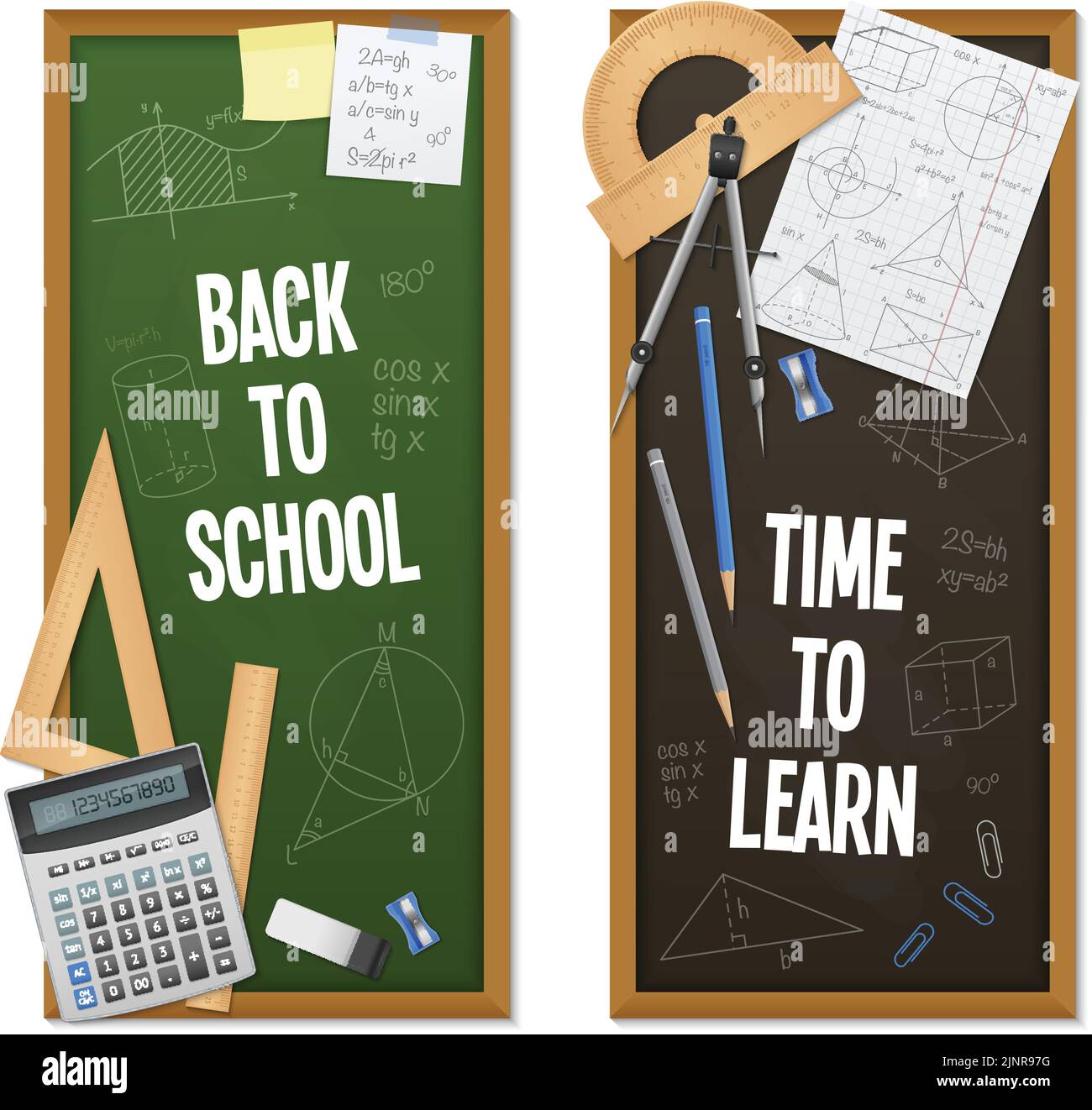 Mathematic science vertical banners look like chalkboards with title ...