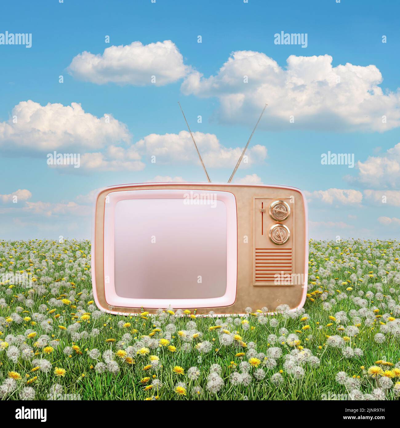 Creative 3D Illustration concept of pastel retro pink television on a ...