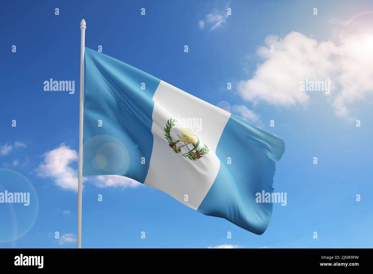 Flag of Guatemala on blue sky. 3d illustration Stock Photo - Alamy