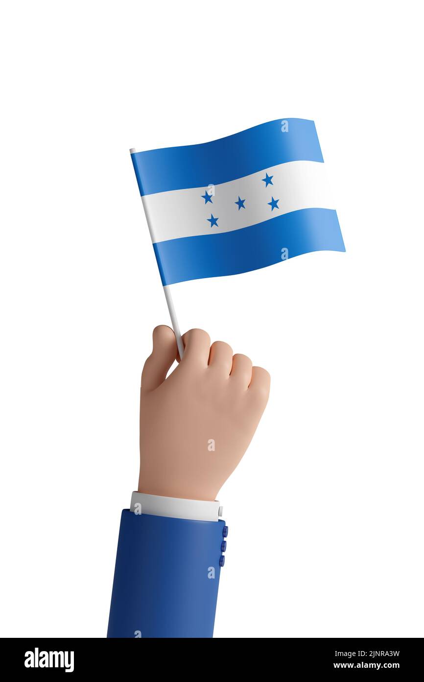Cartoon hand with the flag of Honduras isolated on white background. 3d ...