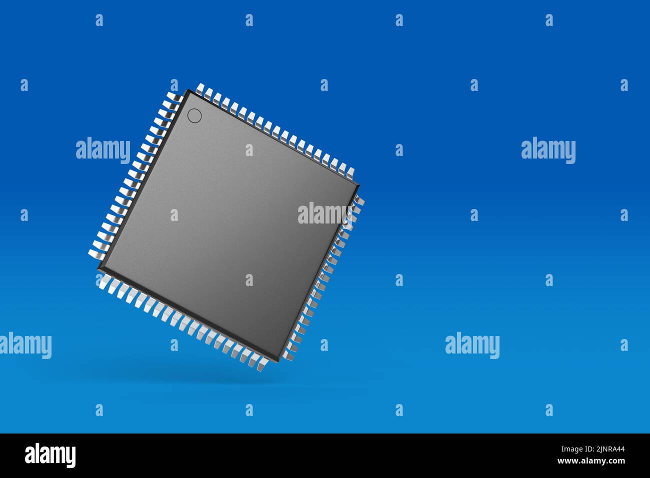 Microprocessor with copy space on surface isolated on blue background ...