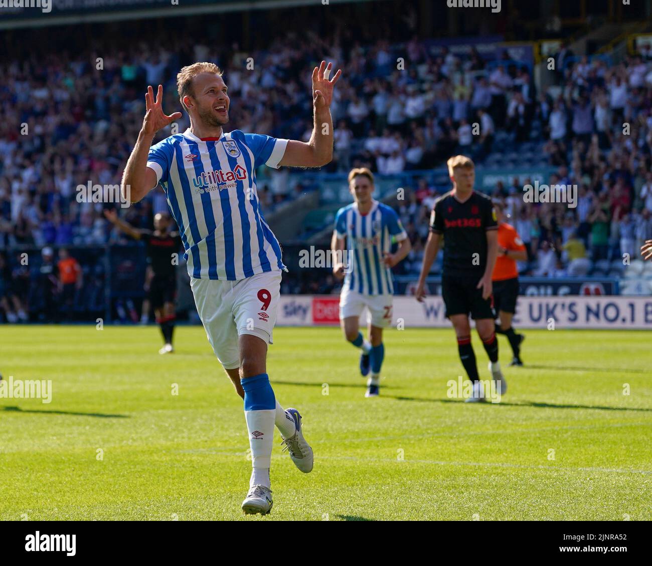 Jordan Rhodes #9 of Huddersfield Town celebrates scoring his sides 3rd ...