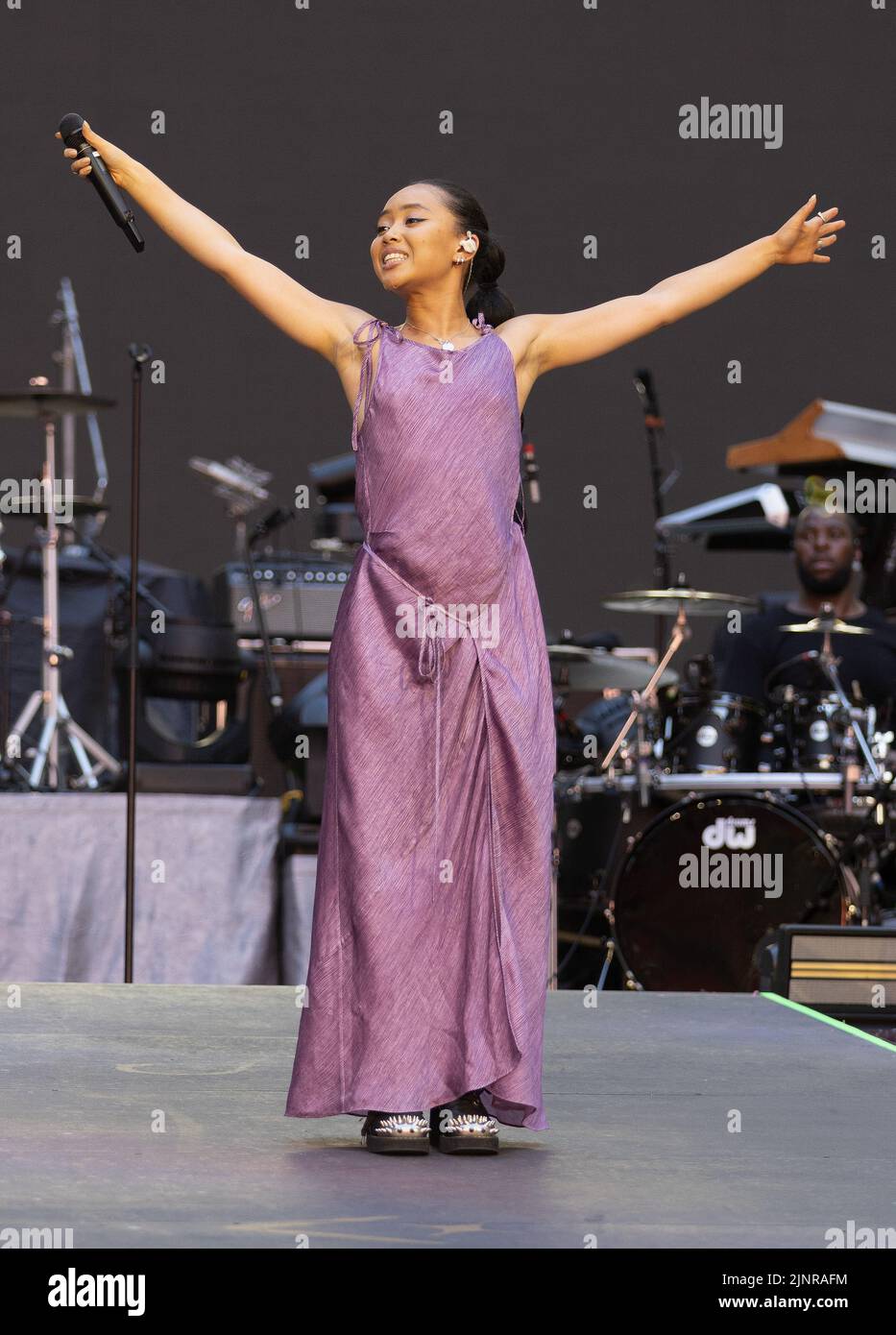 London, UK. 12th August, 2022. Griff supports Coldplay performing Music ...