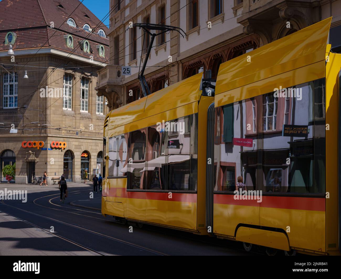 Basel, Switzerland - July 8 2022: public transport in the city. Yellow ...
