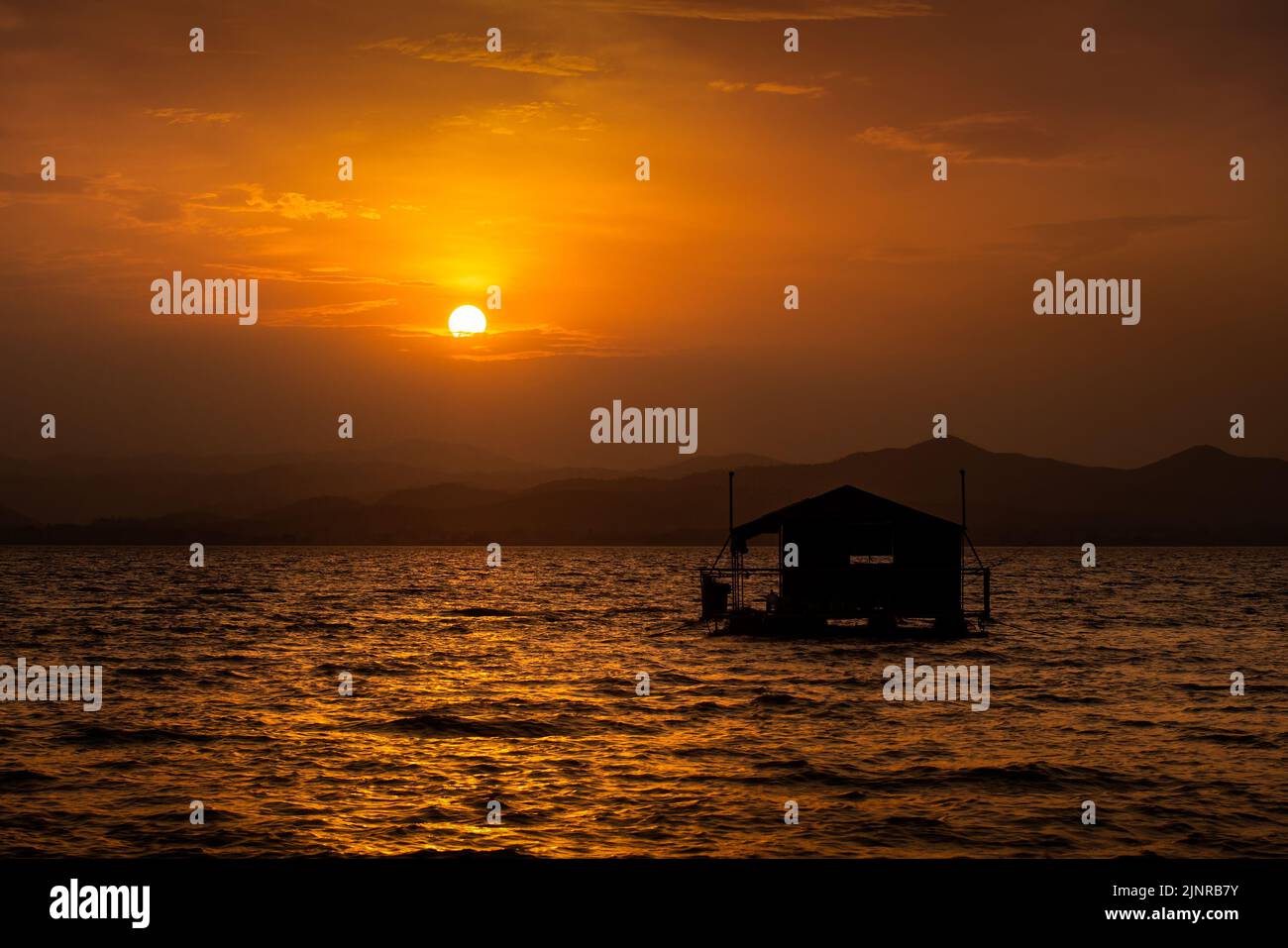 Sunset, beautiful scenery, mountains in dams, large reservoirs and ...