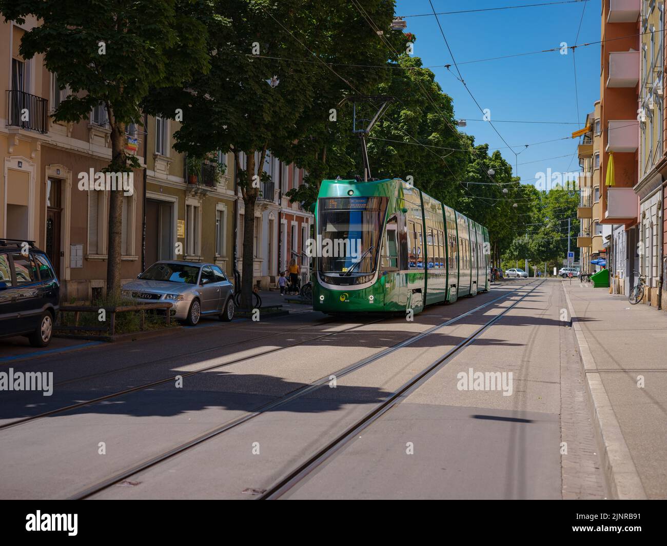 Basel, Switzerland - July 8 2022: public transport in the city. Green ...