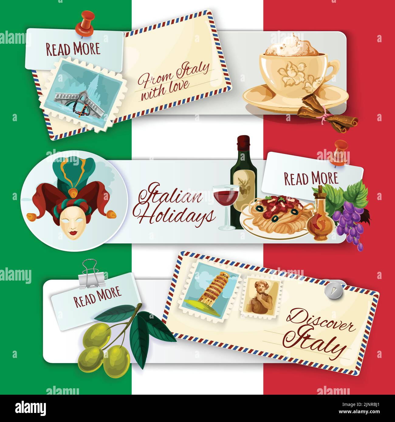 Italy horizontal banners set with cartoon touristic elements and ...