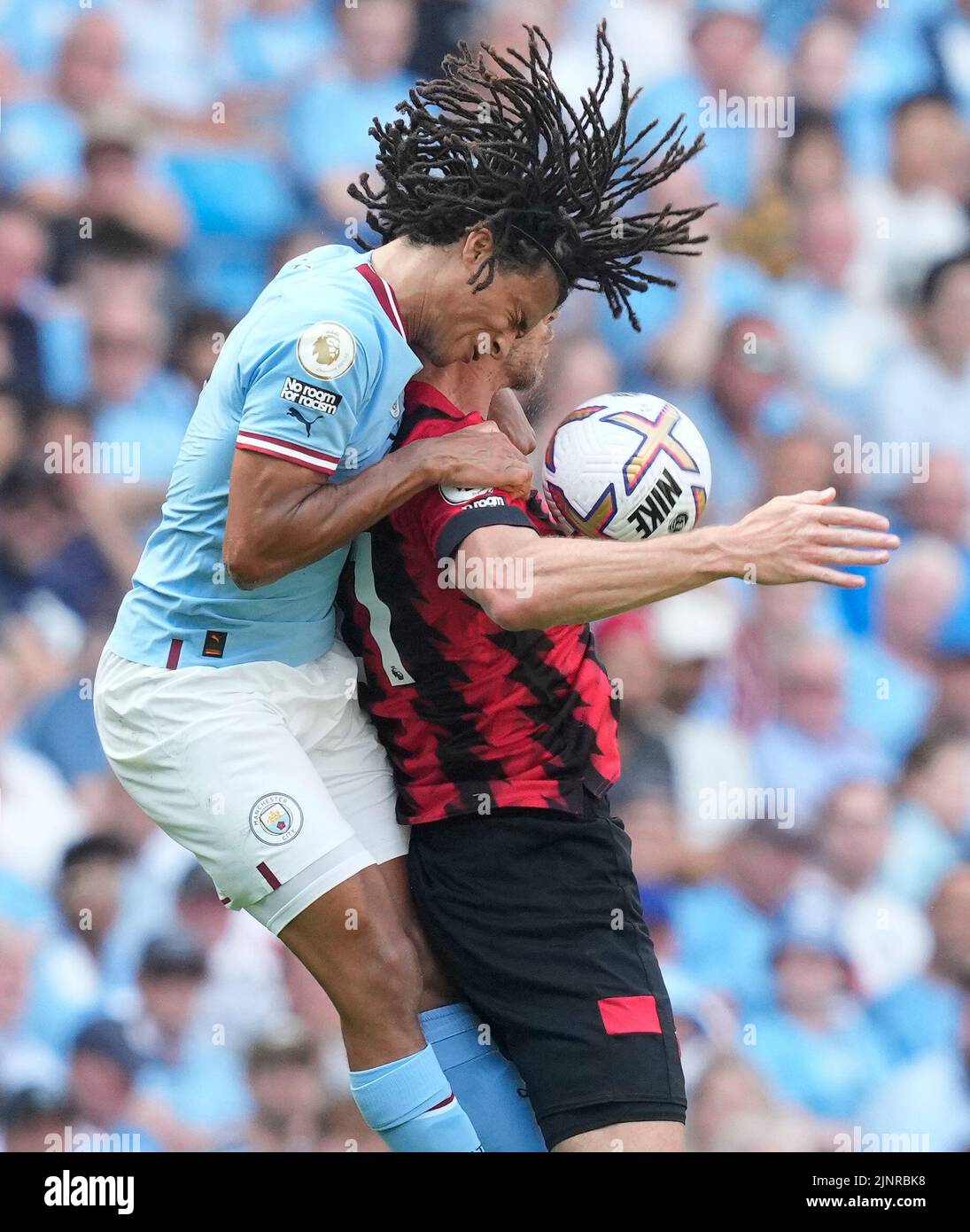 Manchester, England, 13th August 2022. Nathan Ake of Manchester City (L ...