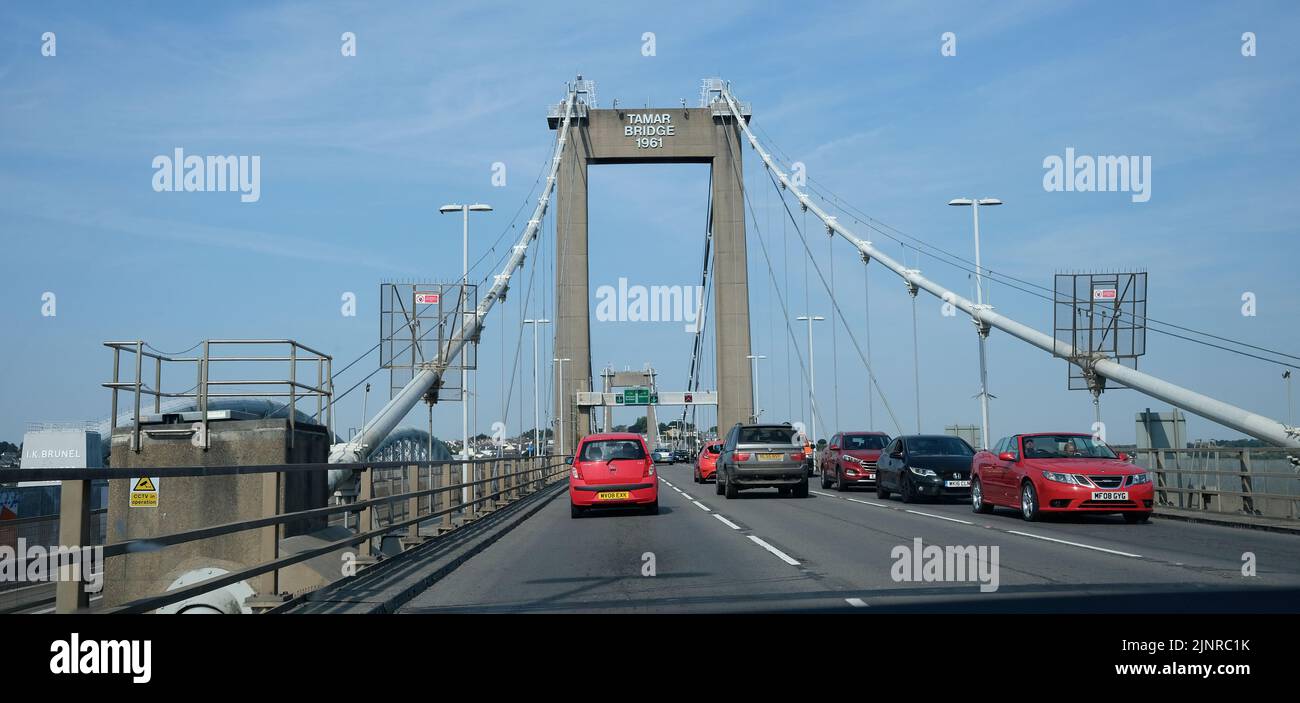 transport crossing the tamar suspension bridge between devon and ...