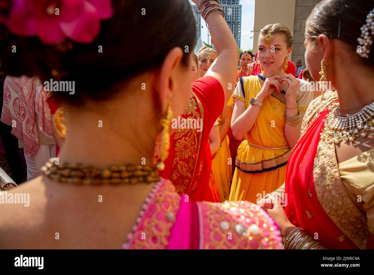 Moscow, Russia. 13th of August, 2022. Russian women in Indian national ...