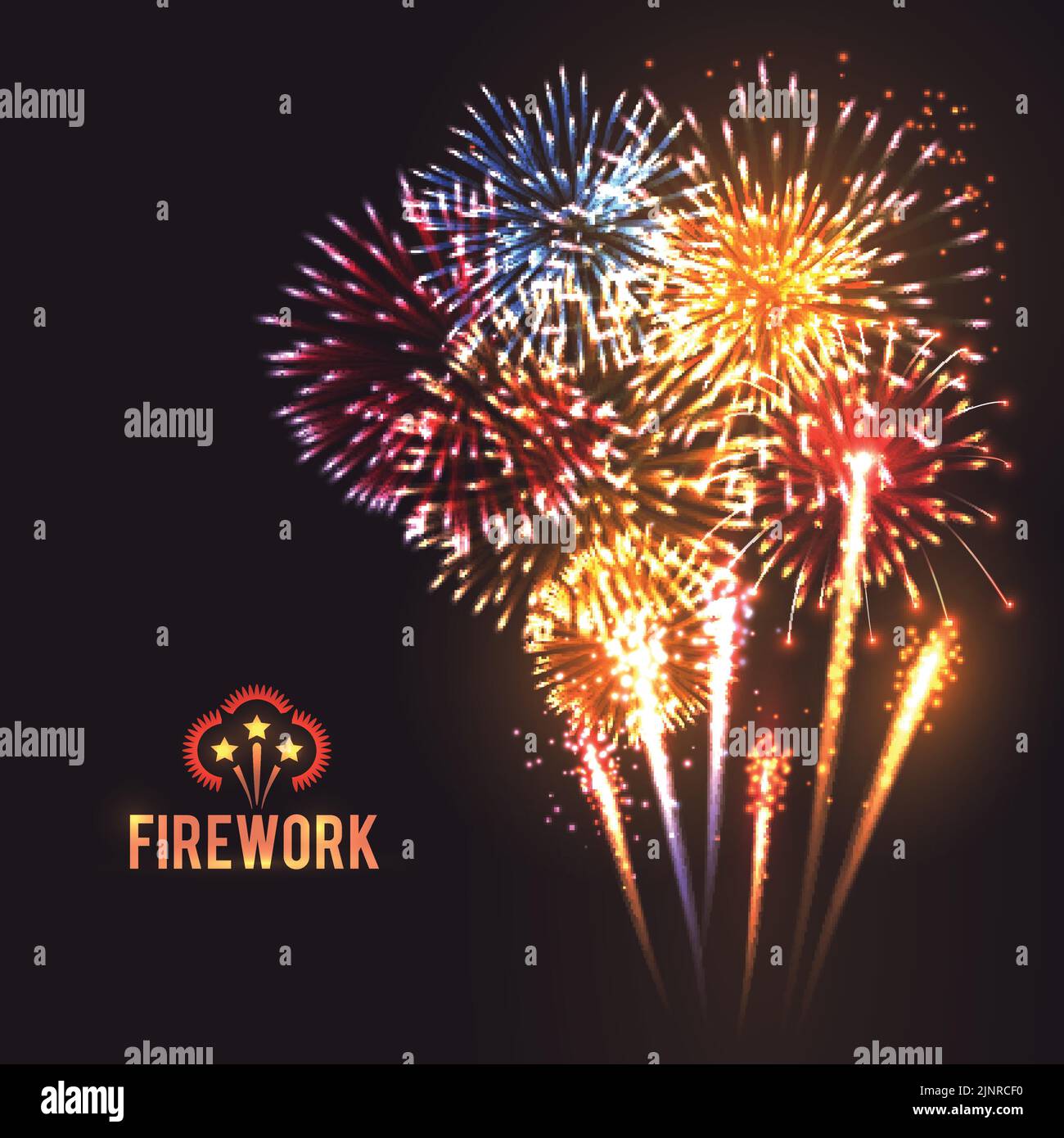 Festive firework rockets bursting in big sparkling star balls poster ...
