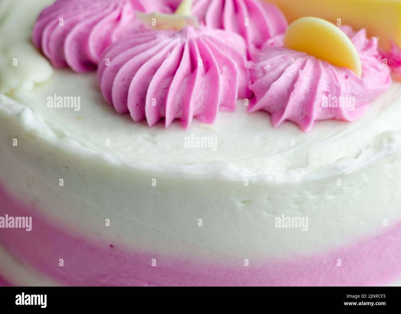 Moist madeira sponge, layered with plum and raspberry jam, coated and ...