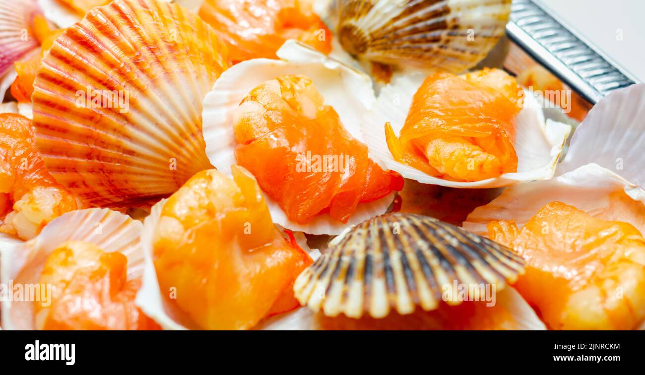 Warm water prawns wrapped in Scottish salmon cured with sea salt and ...